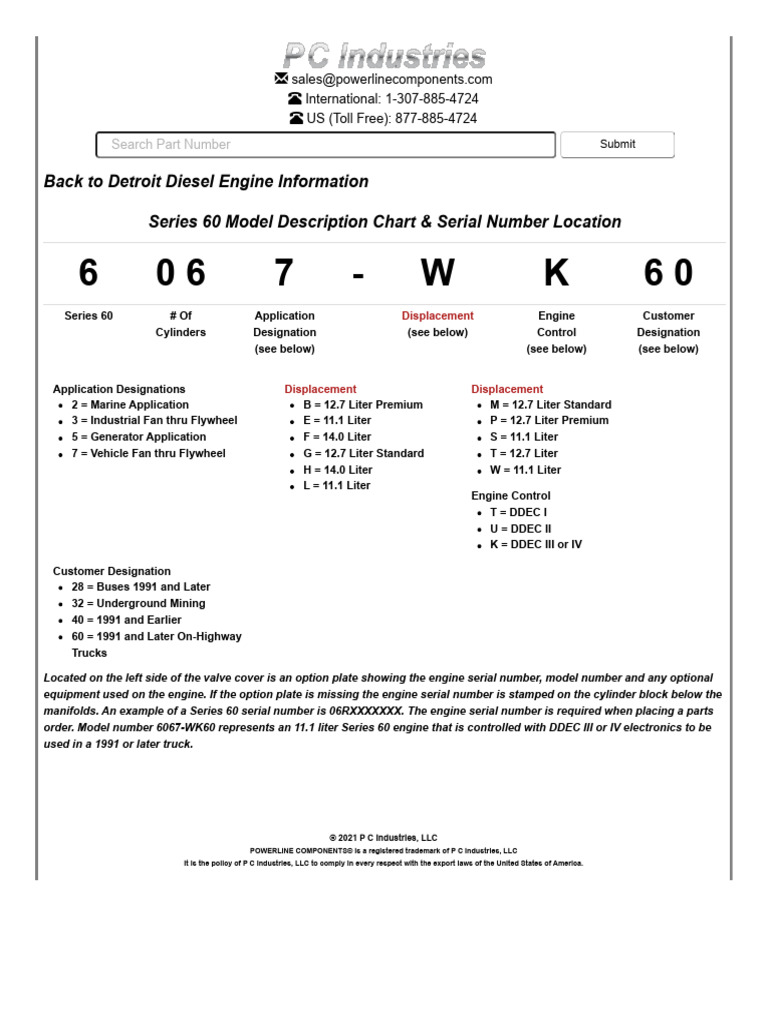 Detroit Diesel 60 Series Model Identification Chart | PDF | Engines | Diesel Engine