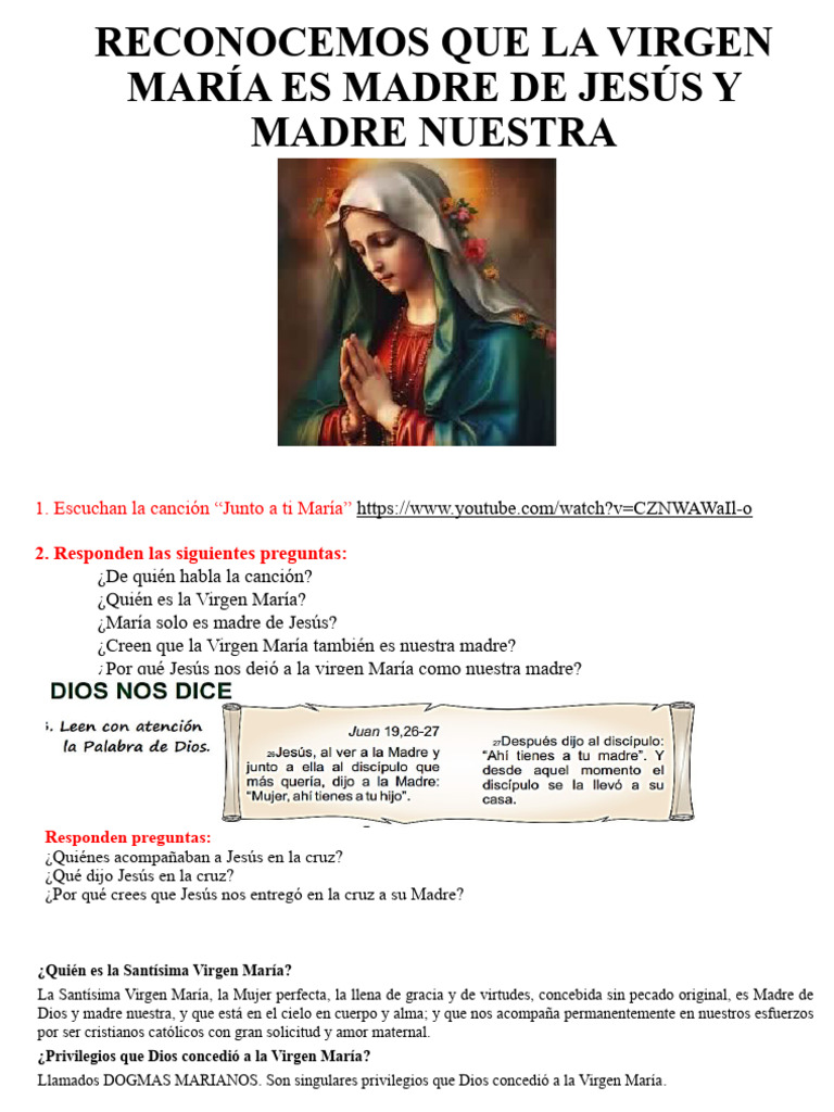 RECONOCEMOS QUE LA VIRGEN MARÍA ES MADRE DE | PDF | María, madre de Jesús | Cristo (título)