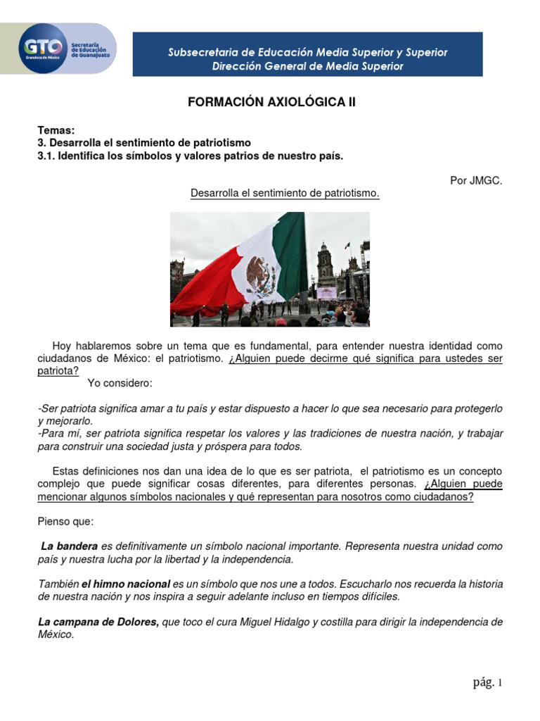 1-2 Desarrolla Sentimiento de Patriotismo, Símbolos y Valores Patrios ...