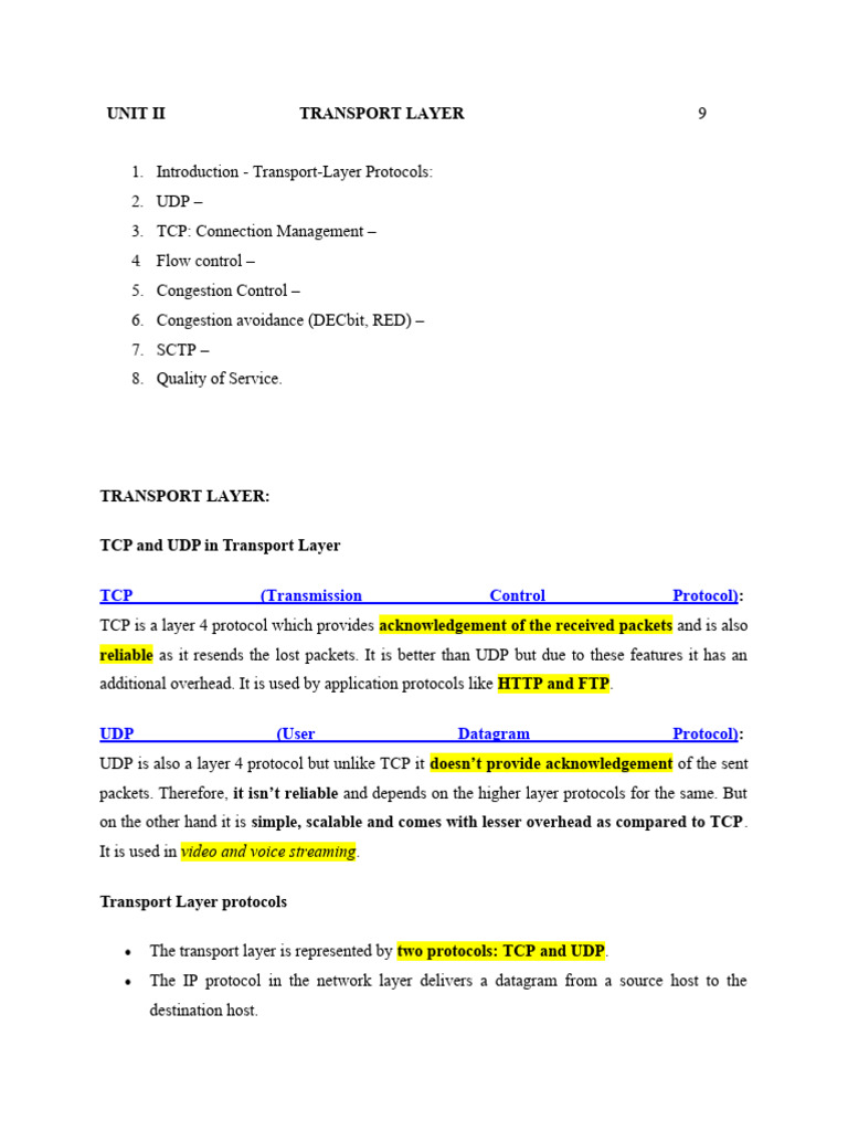 Cn Unit Ii Notes Pdf Transmission Control Protocol Port Computer