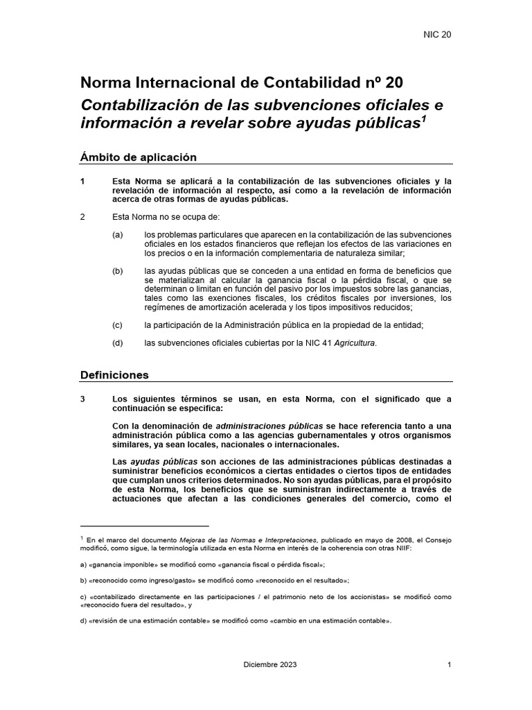NIC 20.diciembre 23 | PDF | Otorgar dinero) | normas internacionales de ...