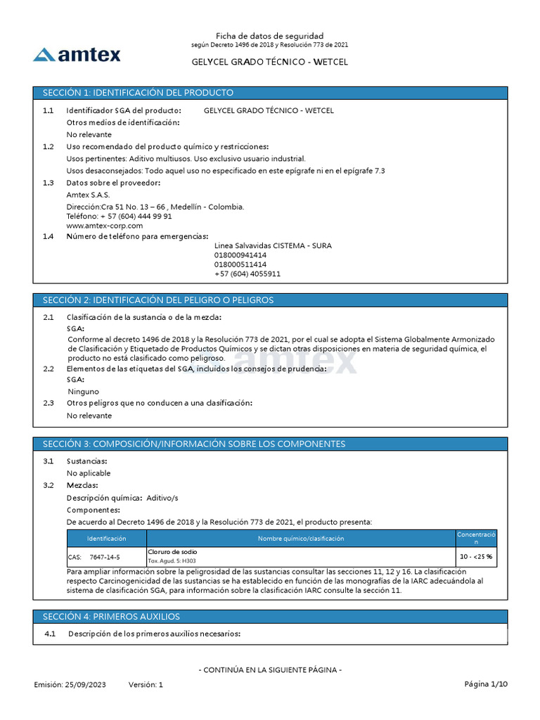 Fds - Gelycel Grado Técnico - Wetcel | PDF | Transporte | Sustancias ...