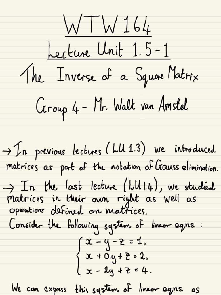 Postnotes - LU 1.5 - 1 - Inverse of A Square Matrix | PDF | Matrix ... Postnotes - LU 1.5 - 1 - Inverse of A Square Matrix | PDF | Matrix ...