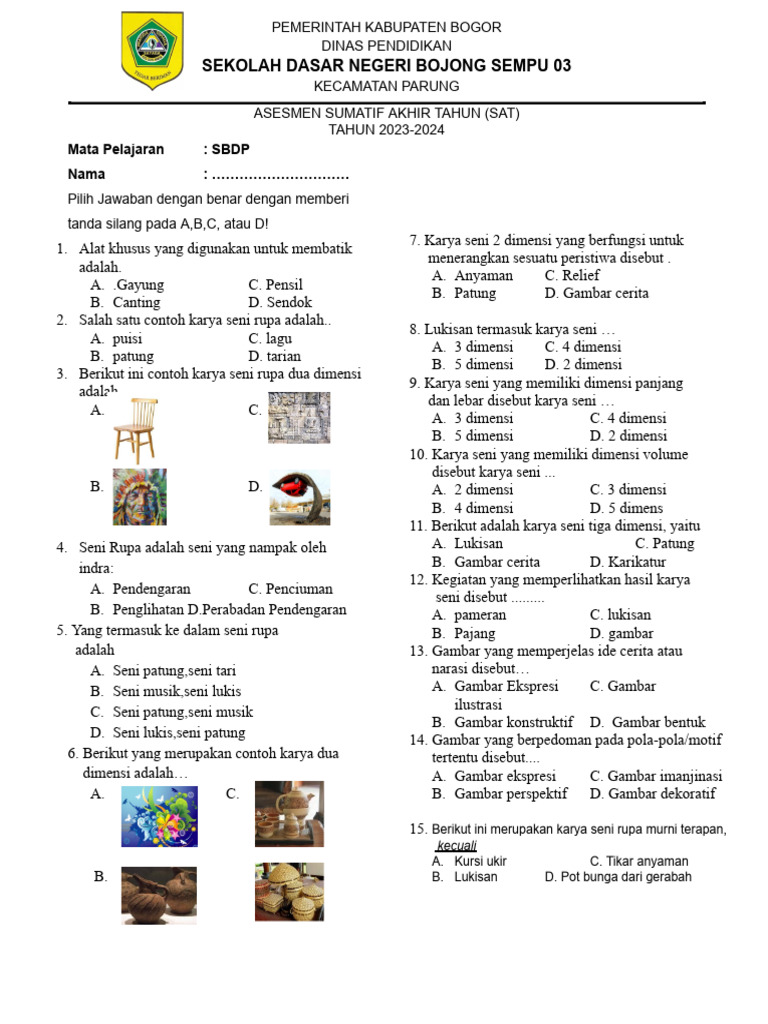 Ok. Sumatif Akhir Semester 1 Seni Rupa KLS 5 | PDF