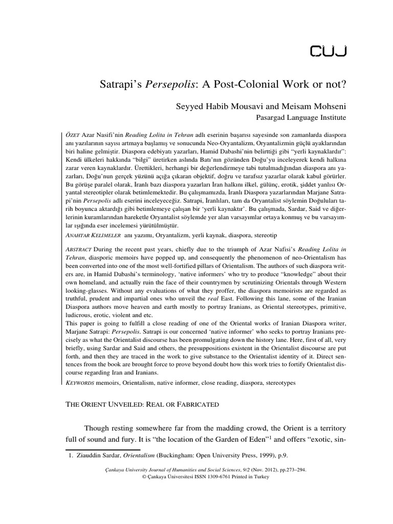 Satrapi's Persepolis - A Post-Colonial Work or Not? (#53135) - 45402 ...