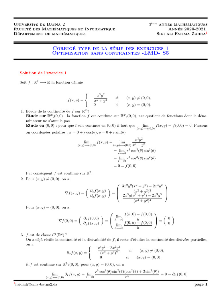 Corrigé d'exercices sur la matrice hessienne | PDF | Algèbre | Algèbre ...