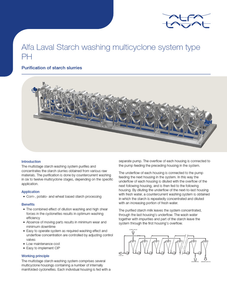 Alfa Laval Product Leaflet Starch Washing Multicyclone System Type PH en | PDF | Pump ...