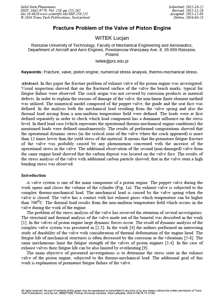 Fracture Problem of The Valve of Piston Engine (2016) | PDF | Fracture ...