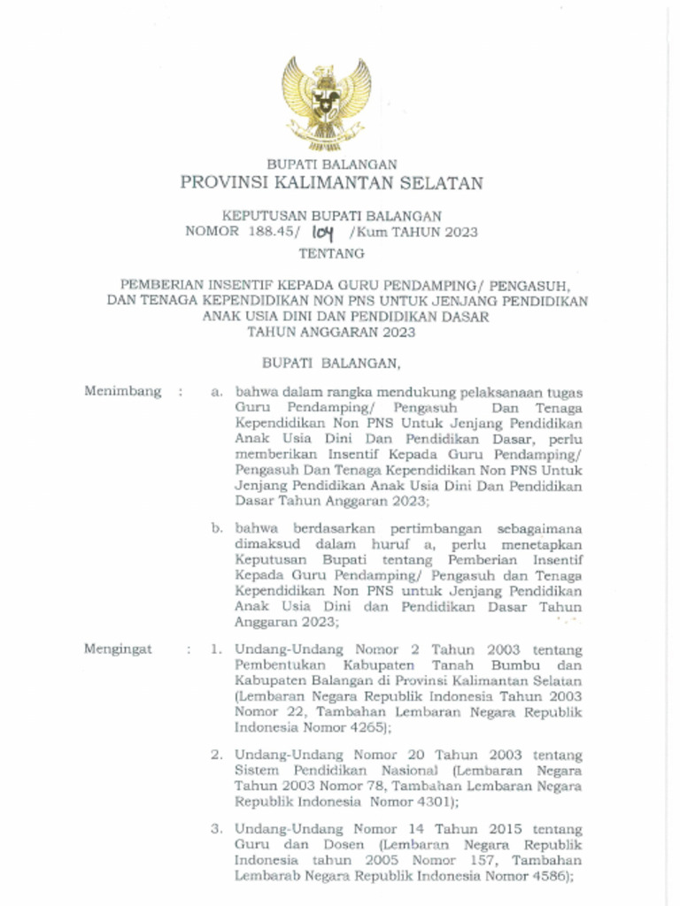 SK Pemberian Insentif Tahun 2023 | PDF