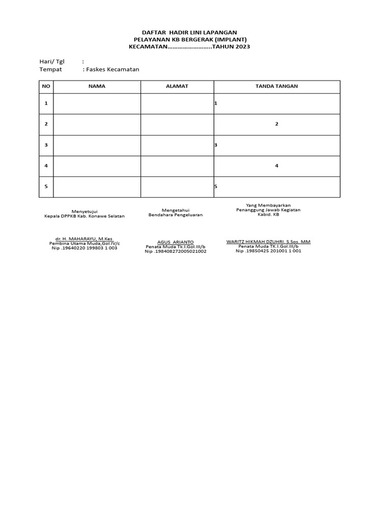 Format Pelayanan Op KB Bergerak Implant 2023 | PDF