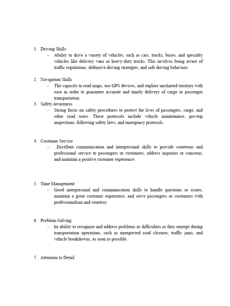 MSE Parking and Transportation Skills | PDF