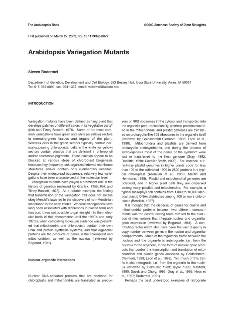 Arabidopsis Variegation Mutants | PDF | Mutation | Chloroplast