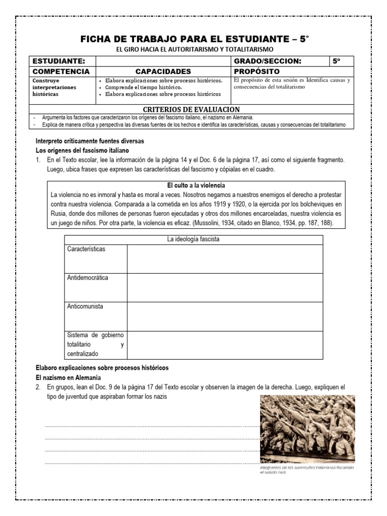 Unidad 1 - Ficha Sem 2 - CC - SS 5° | PDF | Totalitarismo | Fascismo