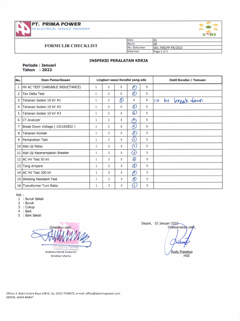 Checklist Inspeksi Alat Kerja | PDF