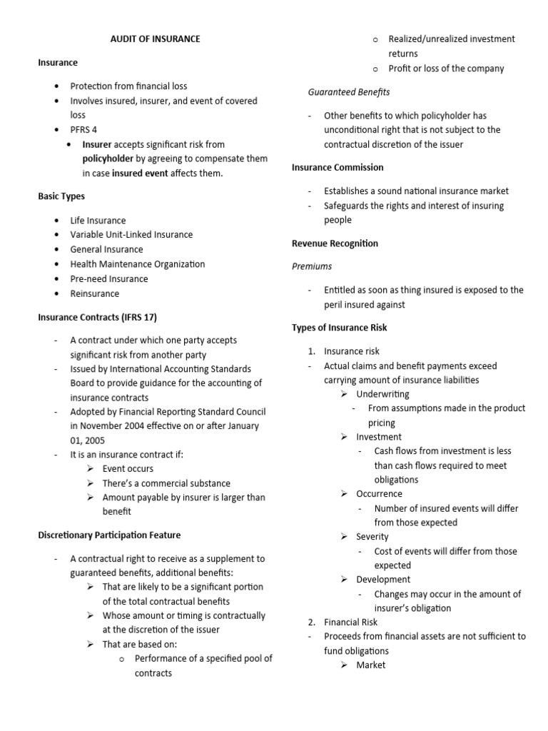 AUDIT OF INSURANCE | PDF | Insurance | Financial Capital