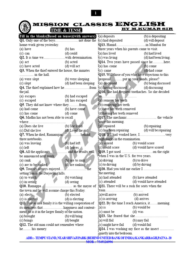 Time & Tense Fill in THW Blanks | PDF
