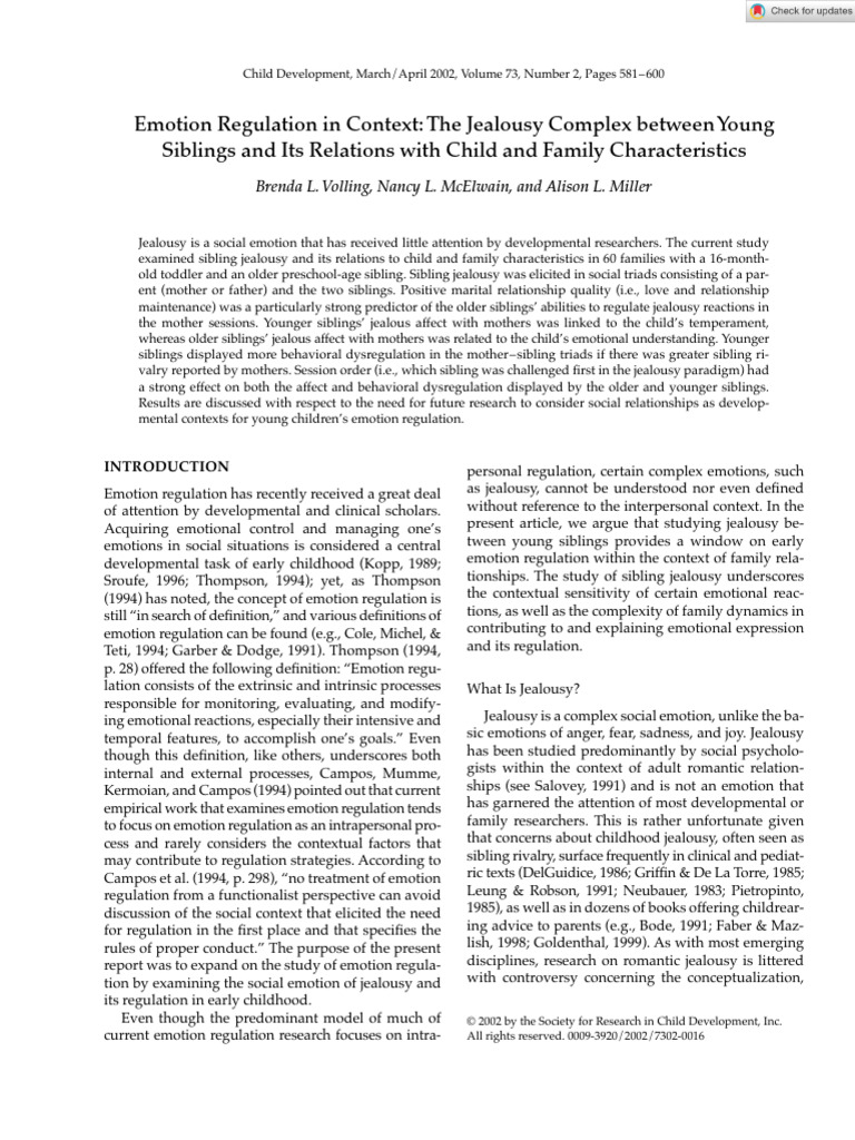 Child Development - 2003 - Volling - Emotion Regulation in Context The ...