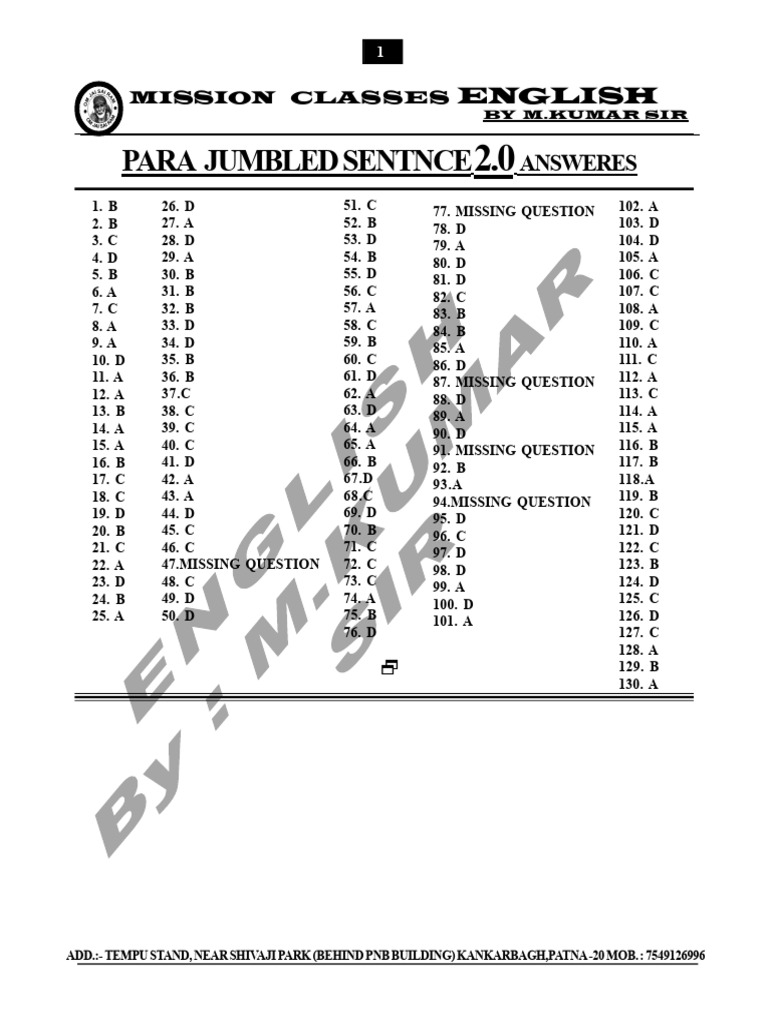 Para Jumbled Sentences 2.0 Answeres | PDF