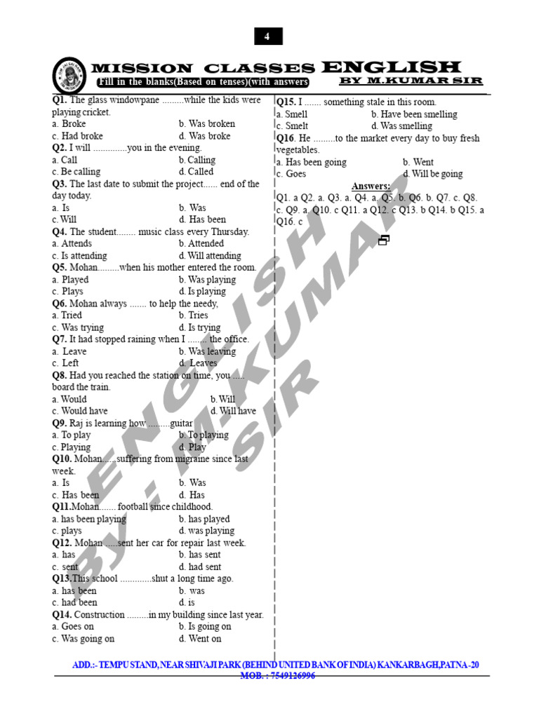 Time & Tense Fill in The Blanks No 2. | PDF