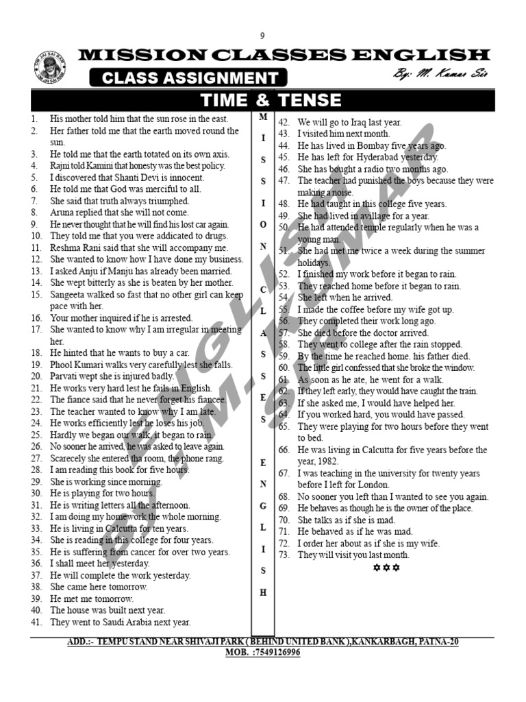 Time & Tense Correct The Sentence | PDF