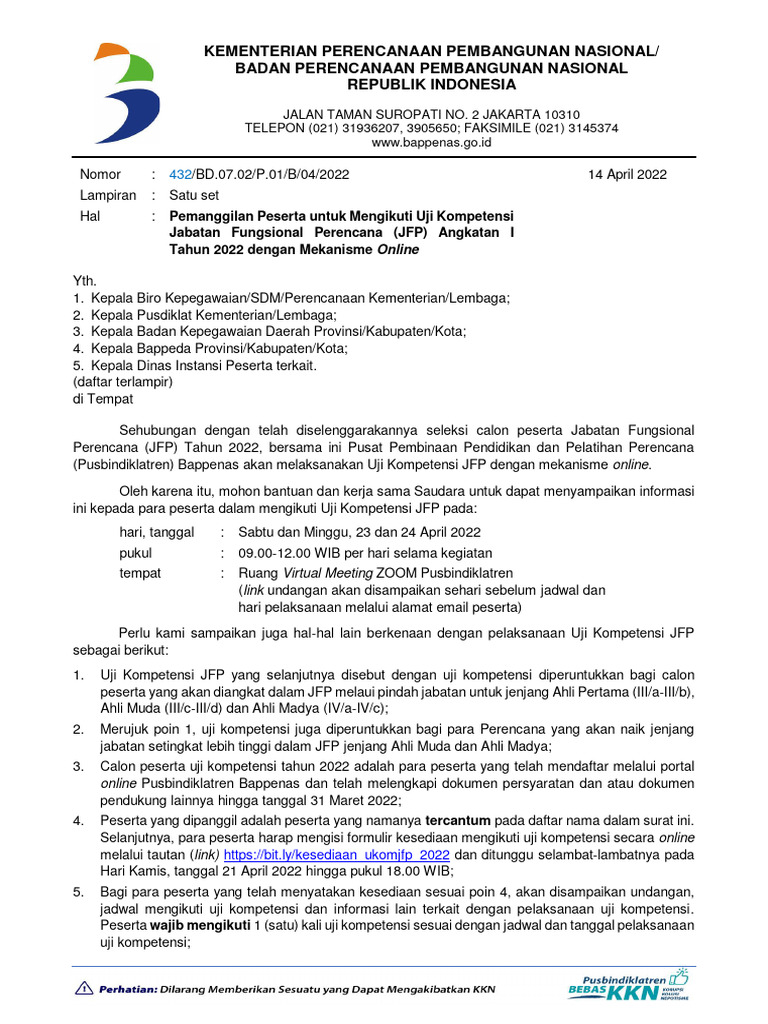 Surat Pemanggilan Ukom JFP Tahun 2022 QR - Sign | PDF | Bisnis