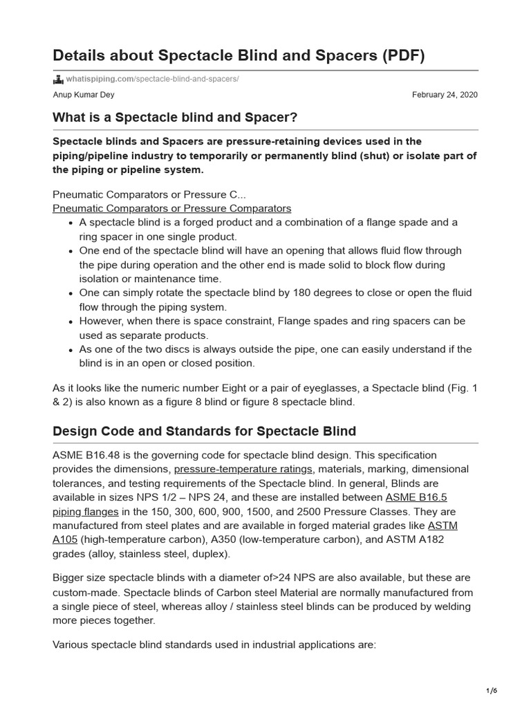 Details About Spectacle Blind and Spacers PDF | PDF | Pipe (Fluid ...