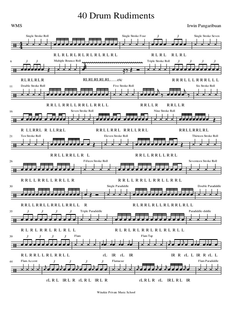 40 Drum Rudiments | Download Free PDF | Drumming | Rhythm And Meter