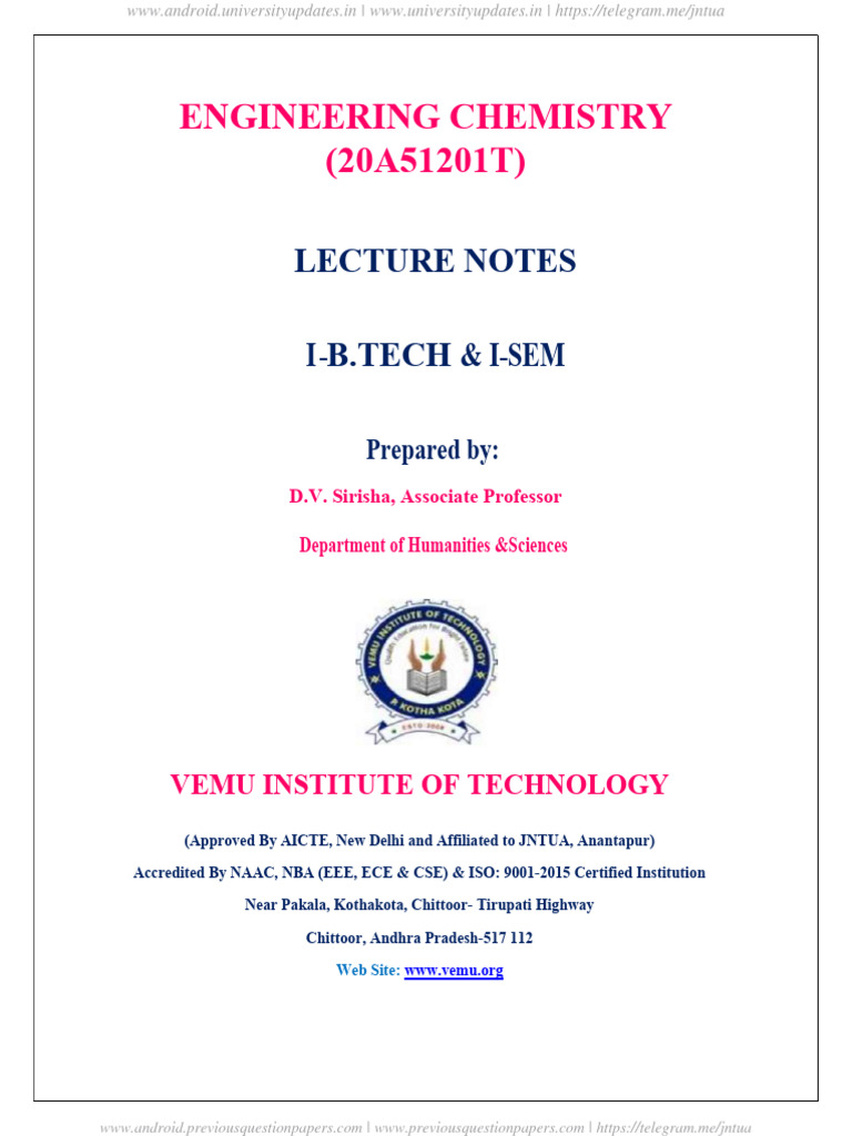 Engineering Chemistry 1st Sem Notes | PDF | Redox | Anode