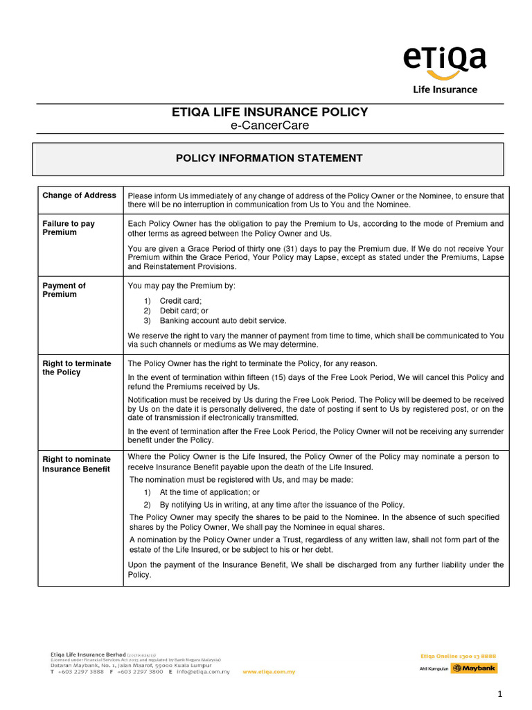 eCancerCare Policy+Contract | PDF | Insurance | Cervical Cancer