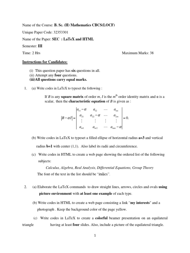 B. Sc. H Mathematics LaT IXEM0BY | PDF | Equations | Mathematics