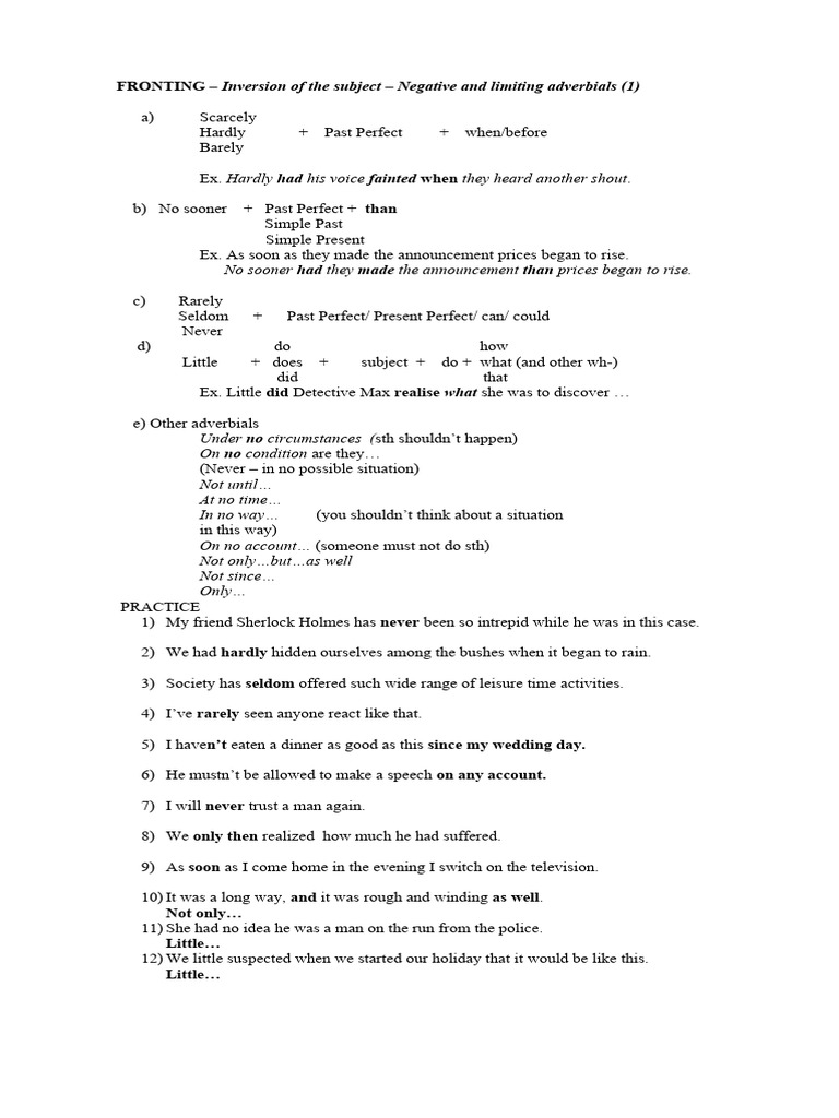 Guided Exercise - FRONTING OF ADVERBIALS | PDF