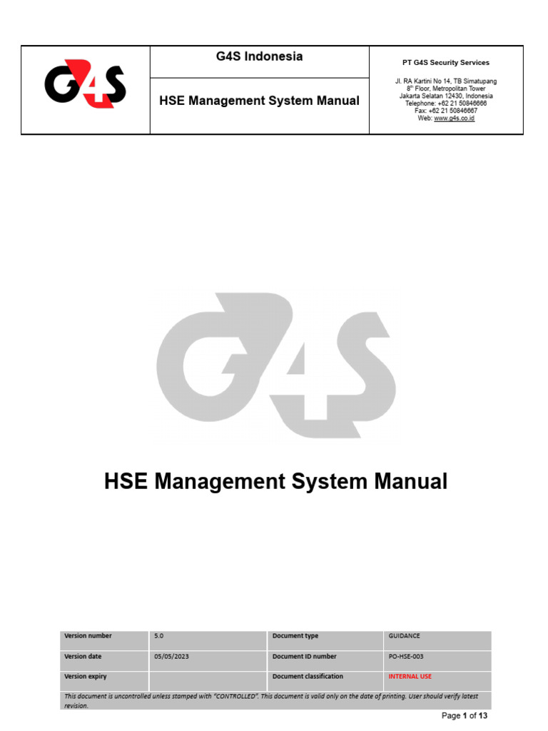 G4S Indonesia HSE Management Manual | PDF | Internal Audit ...