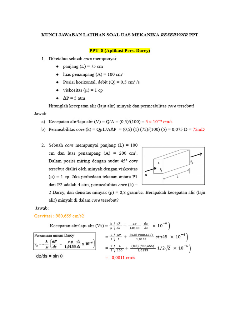 Kunci Jawaban Latsol Uas Mekanika Reservoir | PDF | Metode & Bahan Ajar