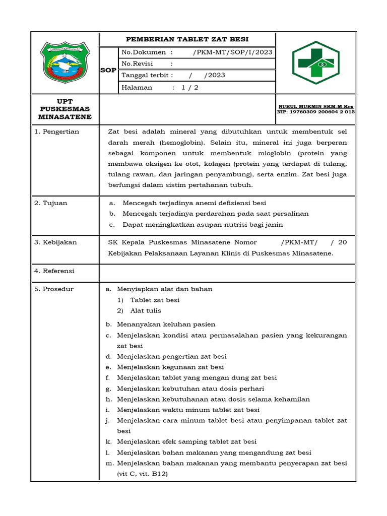 Sop Pemberian Tablet Fe | PDF