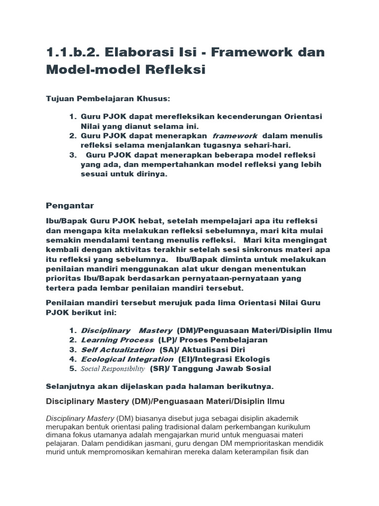 .1.b.2. Elaborasi Isi - Framework Dan Model-Model Refleksi | PDF ...