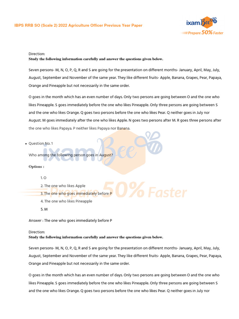 IBPS RRB SO (Scale 2) 2022 Agriculture Officer Paper | Download Free ...