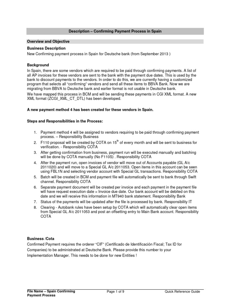 SAP BCM Confirming Payment Process in SP | PDF | Accounts Payable ...