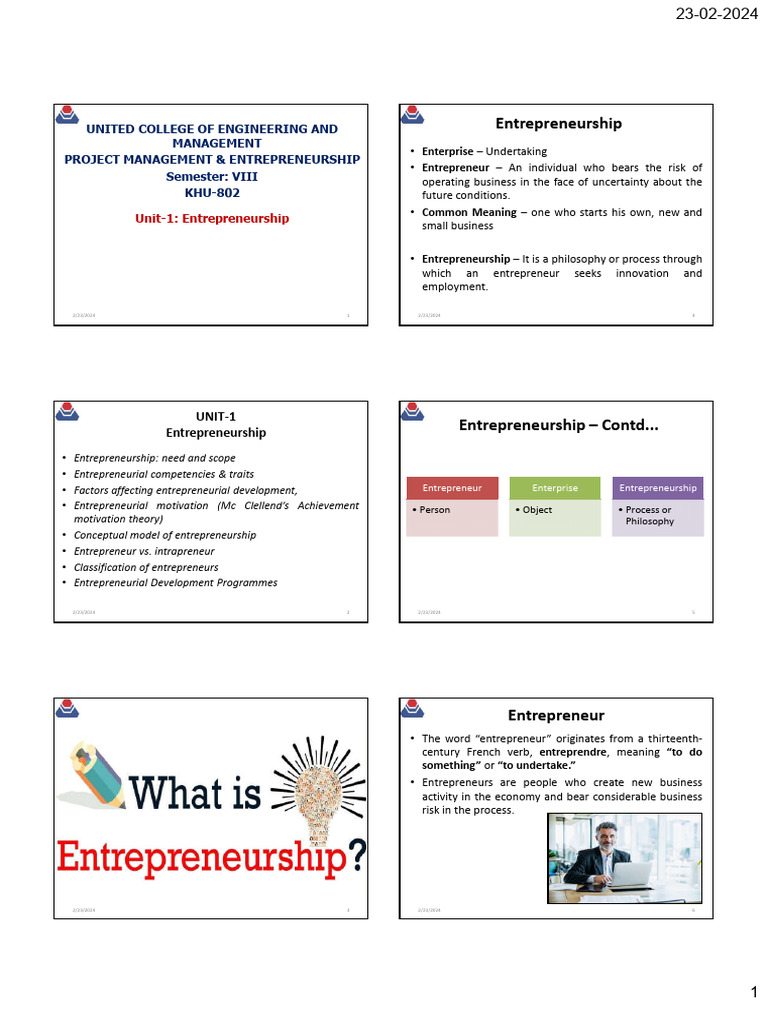 Unit 1-Entrepreneurship | PDF | Entrepreneurship | Motivation