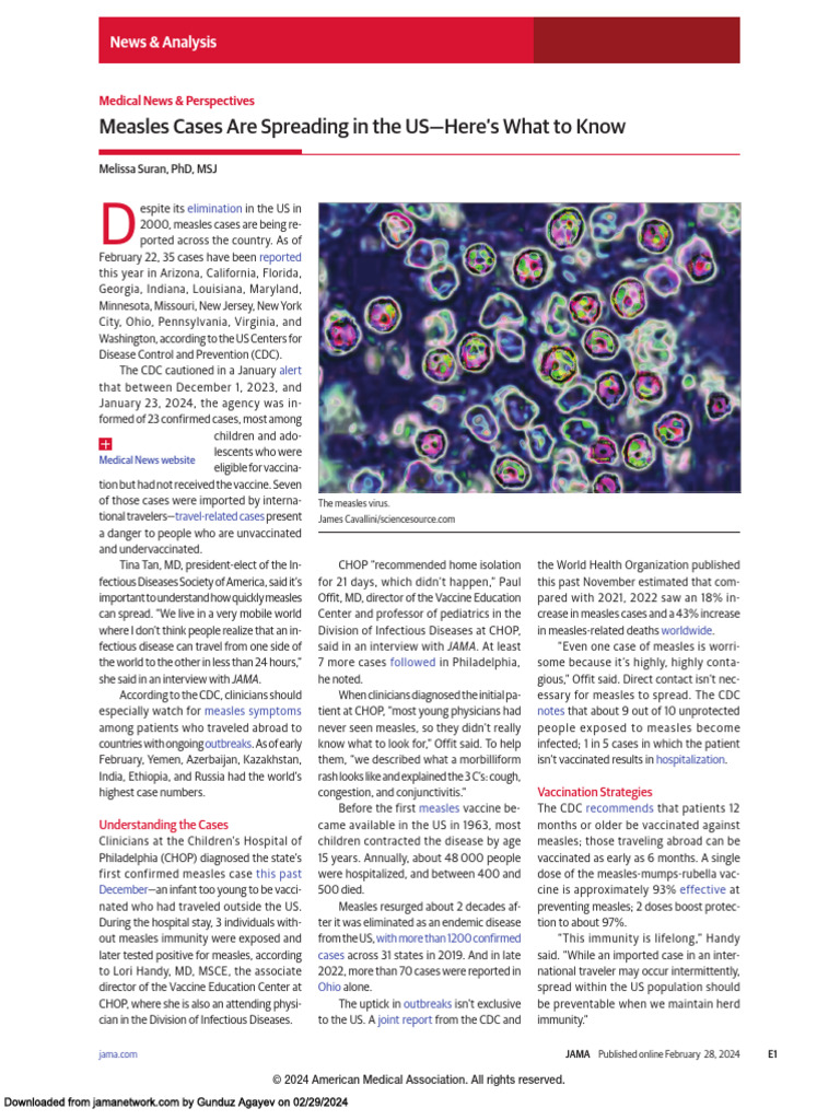 Measles Cases Are Spreading in The US-Here's What To Know.2024 | PDF ...