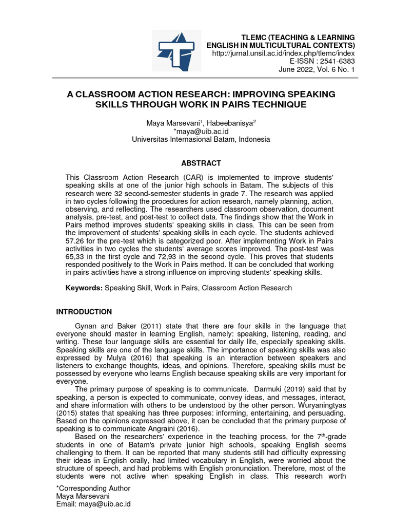 Improving Speaking Skills with Pair Work | PDF | Vocabulary | Cognition
