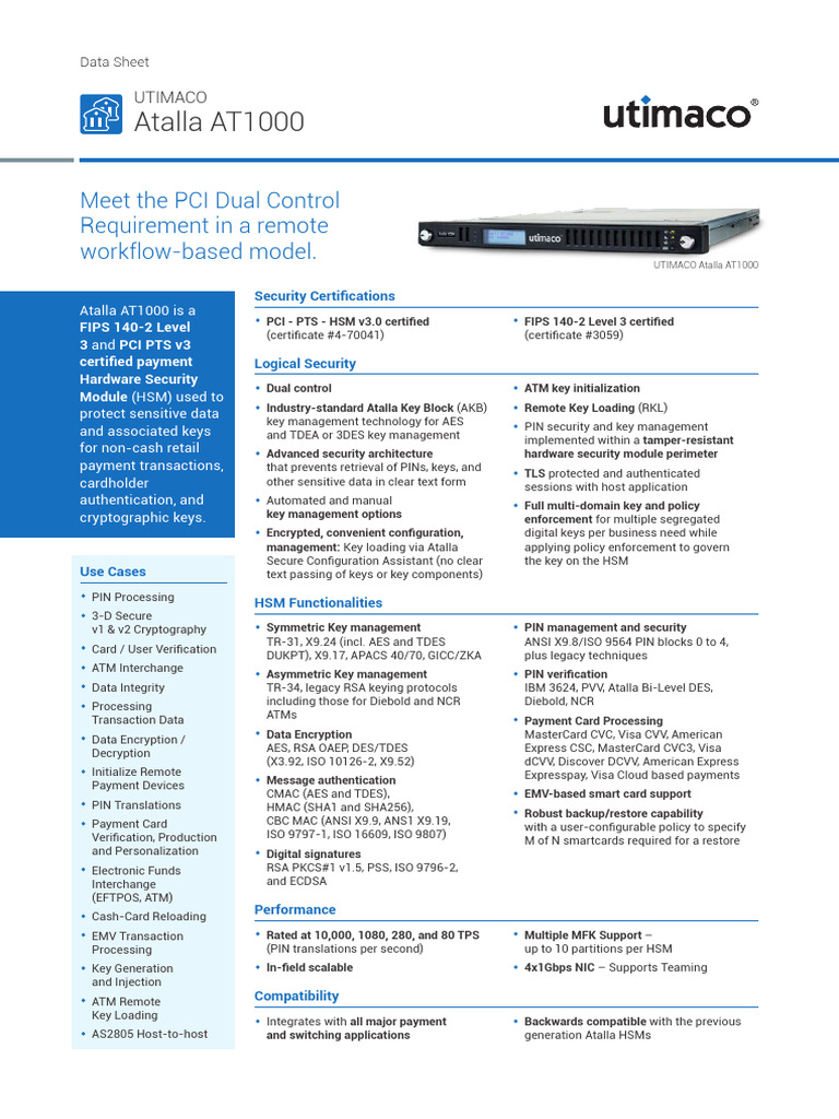 UTIMACO Datasheet Atalla AT1000 A4 20210105 | PDF | Personal Identification Number | Automated ...