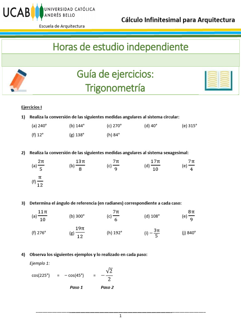 Guía Ejercicios .Trigonometría | PDF | Trigonometría | Ángulo