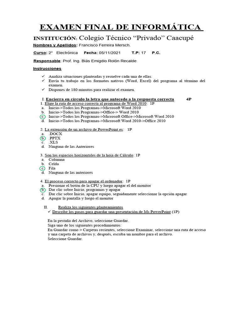Examen de informatica Francisco Ferreira 05-11 | PDF | Microsoft Word | Rabia