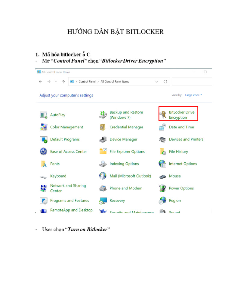 Hướng dẫn bật Bitlocker | PDF