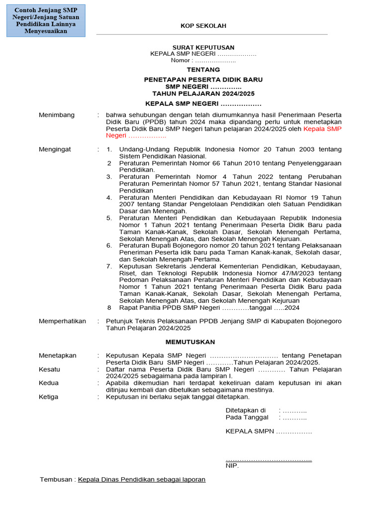 @format - SK Penetapan PPDB Tahun Ajaran 2024-2025 | PDF