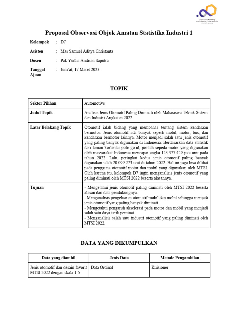 Template Proposal Observasi Objek Amatan SI 1 | PDF