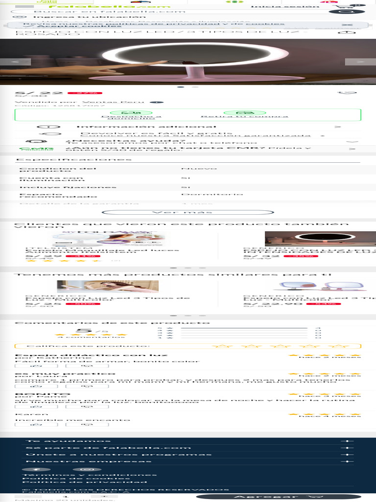 Espejo Con Luz Led 3 Tipos de Luz - Rosado Generico | PDF | Diodo emisor de luz