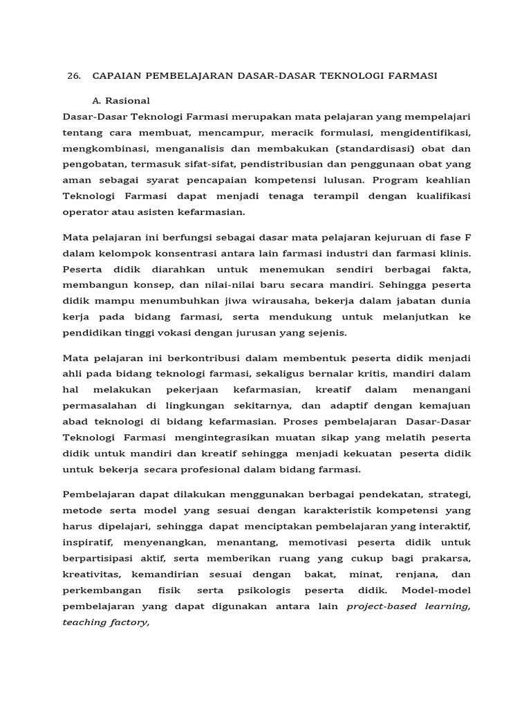 CAPAIAN PEMBELAJARAN TEKFAR (FASE E Dan FASE F) | PDF