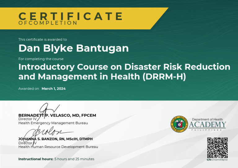 Certificate - of - Completion Introductory Course On Disaster Risk ...