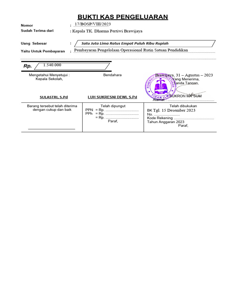 BUKTI KAS PENGELUARAN Kosongan | PDF